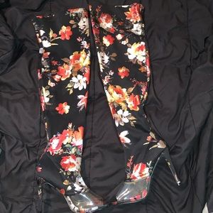 JustFab | Shoes | Sexy Thighhigh Flower Pattern High Heel Boot | Poshmark